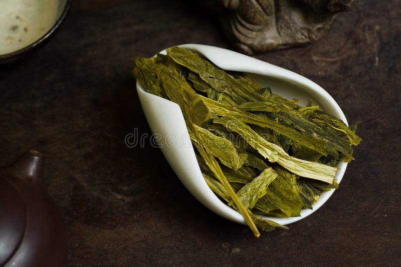 Long Chinese Tea Leaves in Cup Dry Stock Photo - Image of japanese ...