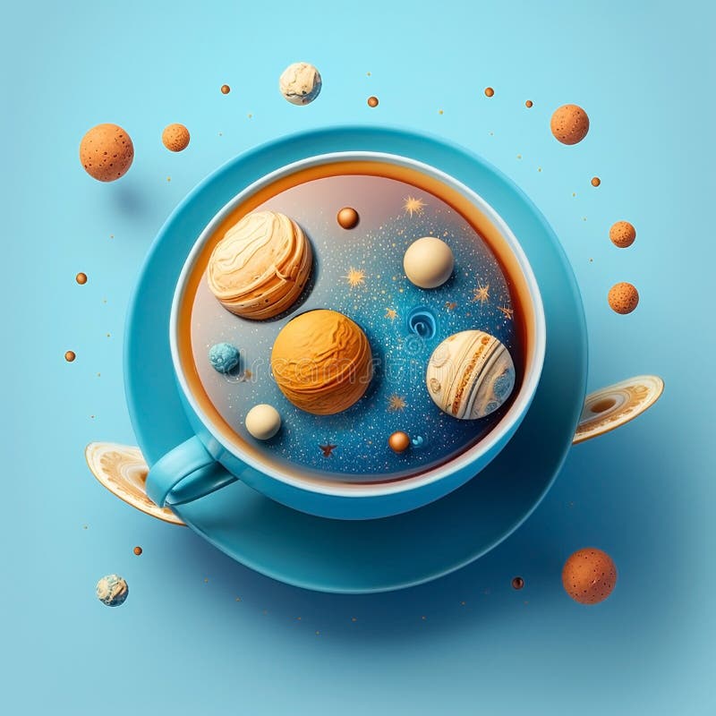 Tea with Planets and Stars Inside Blue Background Stock Illustration ...