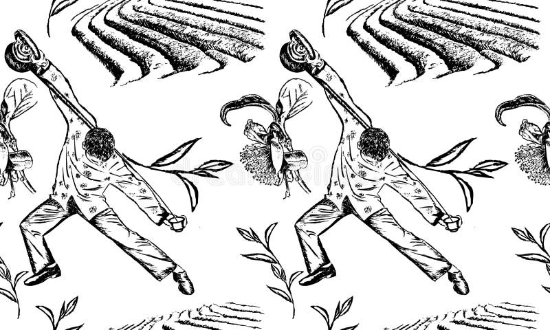 Tea Plantations and Attraction Tea Man Stock Vector - Illustration of ...