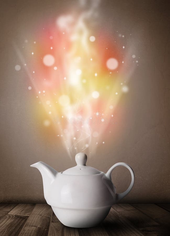 Tea Pot with Abstract Steam and Colorful Lights Stock Image - Image of ...