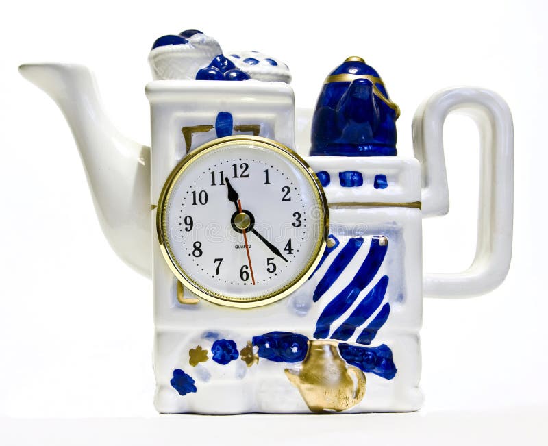 Tea pot with a clock stock image. Image of pottery, original - 18069061
