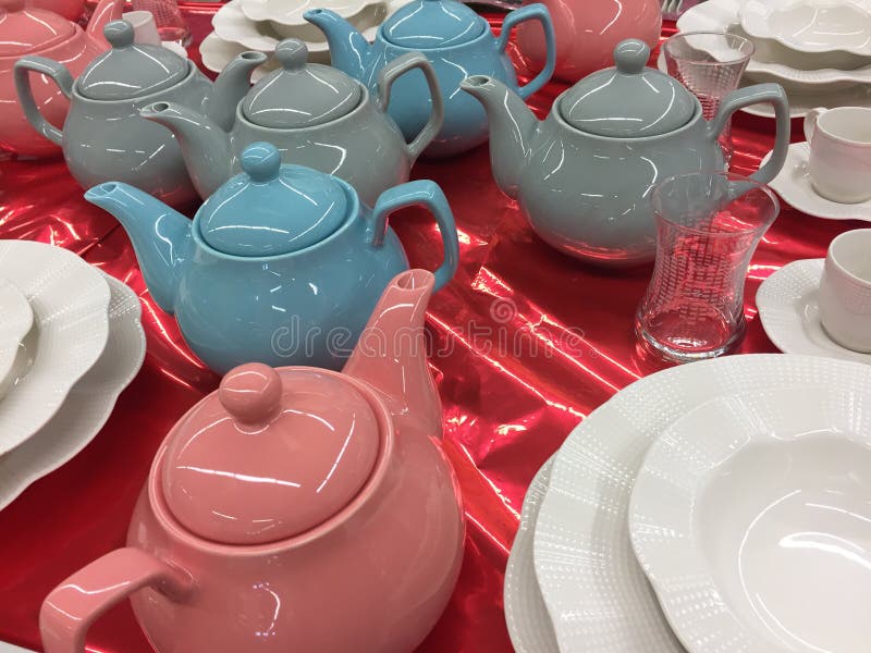 Tea Pot with Crockery Set stock photo. Image of glass - 221738500