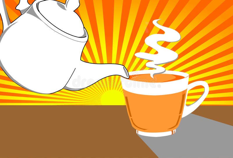 Tea Pot and a Cup of Tea with Smoke Stock Illustration - Illustration ...