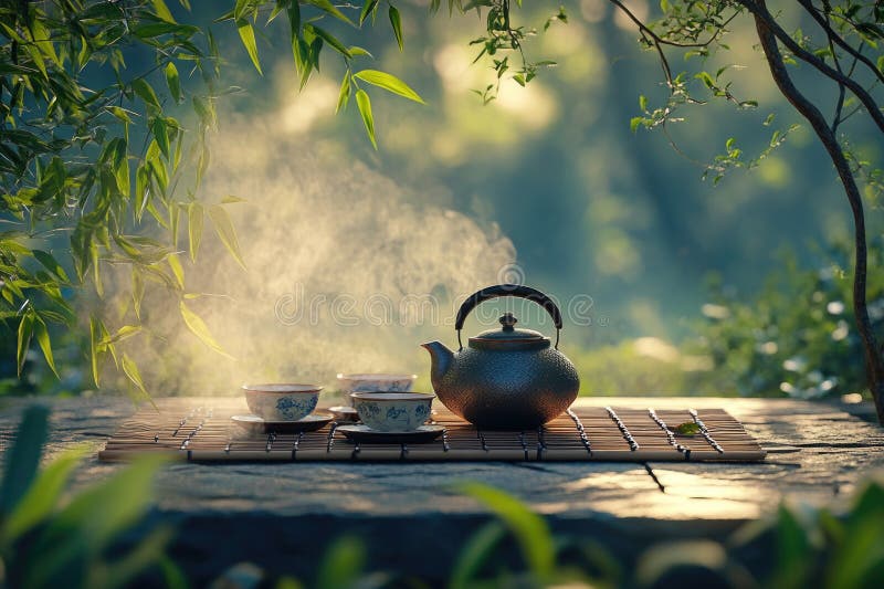 Tea Pot and Cups stock image. Image of beverage, saucer - 378750441