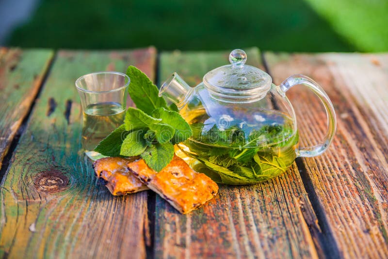 Tea Pot of Herbal Tea on a Wooden Table Stock Image - Image of herb ...