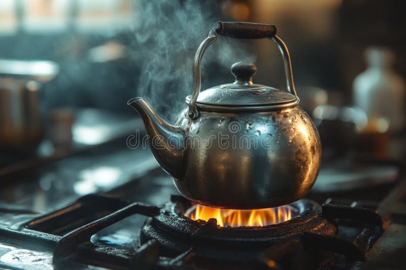 Tea Pot Stove Flames stock image. Image of cooking, household - 379956769