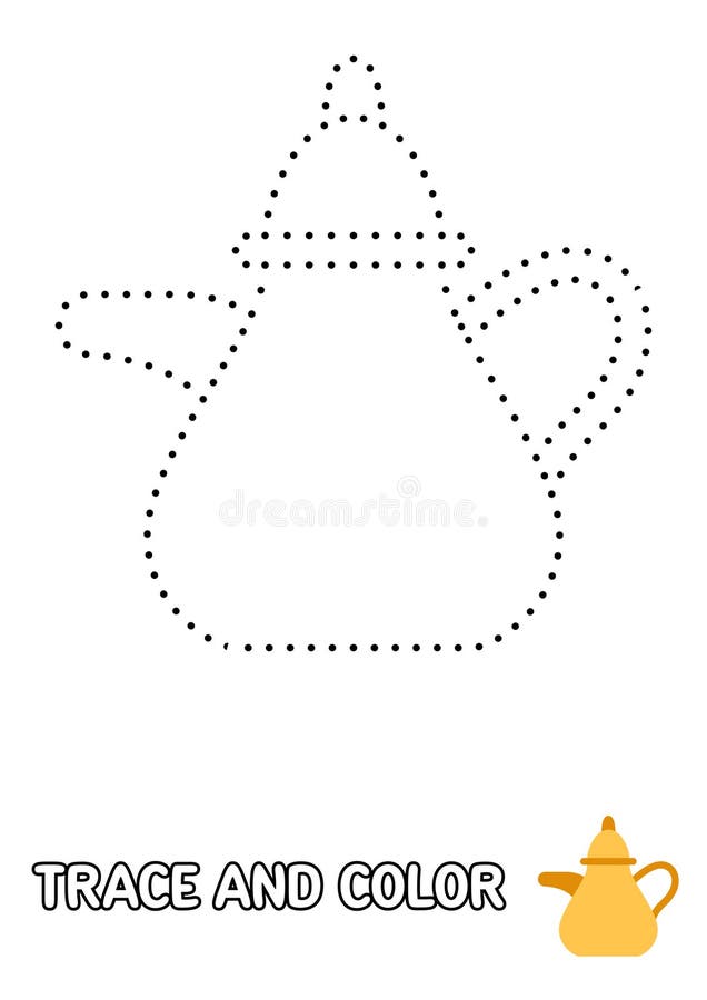Tea Pot Tracing and Coloring Worksheet for Kids Stock Vector ...