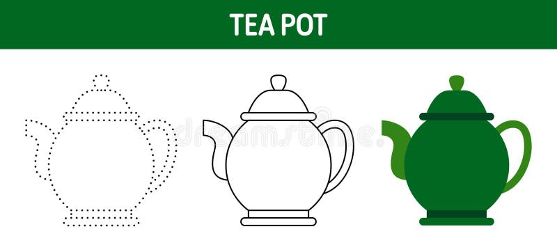 Tea Pot Tracing and Coloring Worksheet for Kids Stock Illustration ...