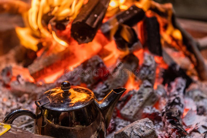Tea Pots on a Fire in Saudi Arab Stock Image - Image of fireplace, burn ...