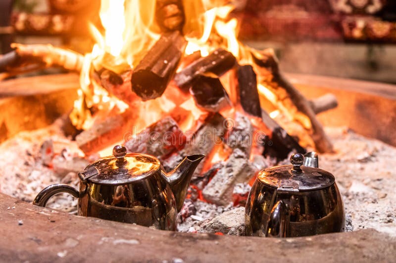 Tea Pots on a Fire in Saudi Arab Stock Photo - Image of coffee, fire ...