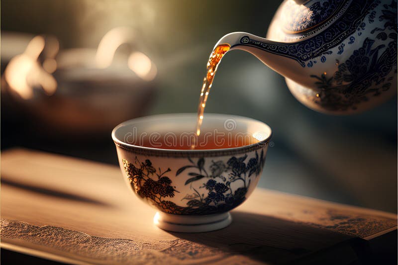 Tea Pouring from a Teapot into a Cup of Tea Stock Illustration ...
