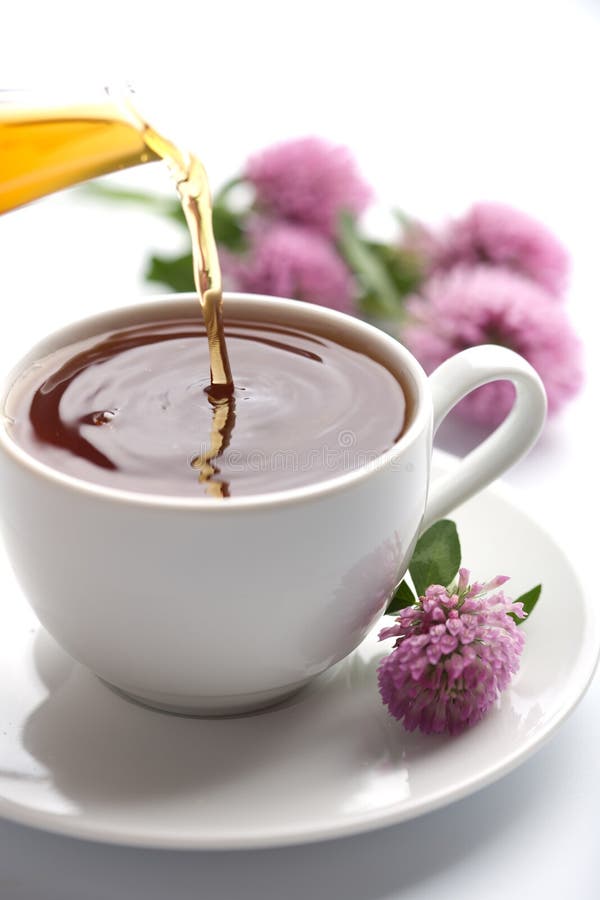 Tea Pouring into White Cup Isolated Stock Image - Image of leaf ...