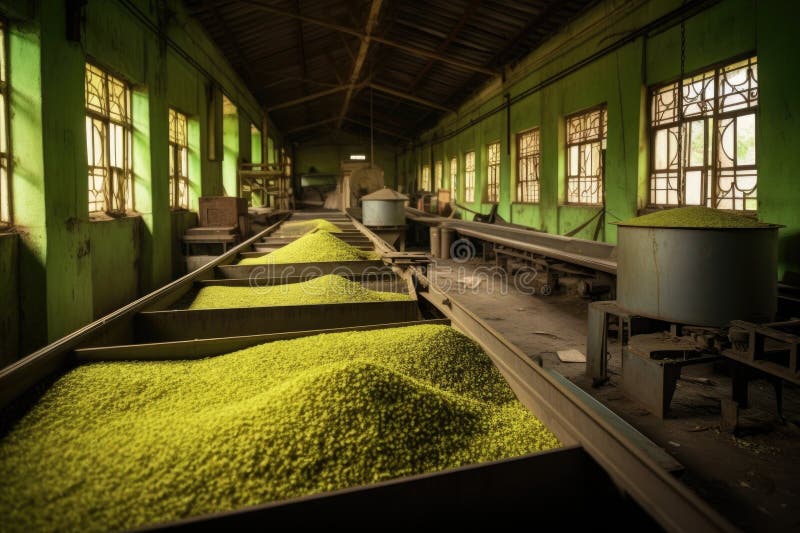 Tea Processing Factory Interior, Conveyor Belts Stock Photo - Image of ...