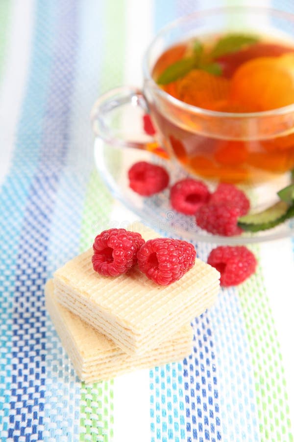 Tea with Raspberries and Mint Stock Photo - Image of striped, herb ...
