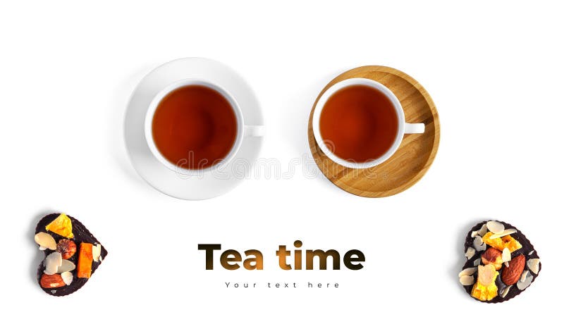 Tea and Raw Chocolate on a White Background. Long Header Banner Format ...