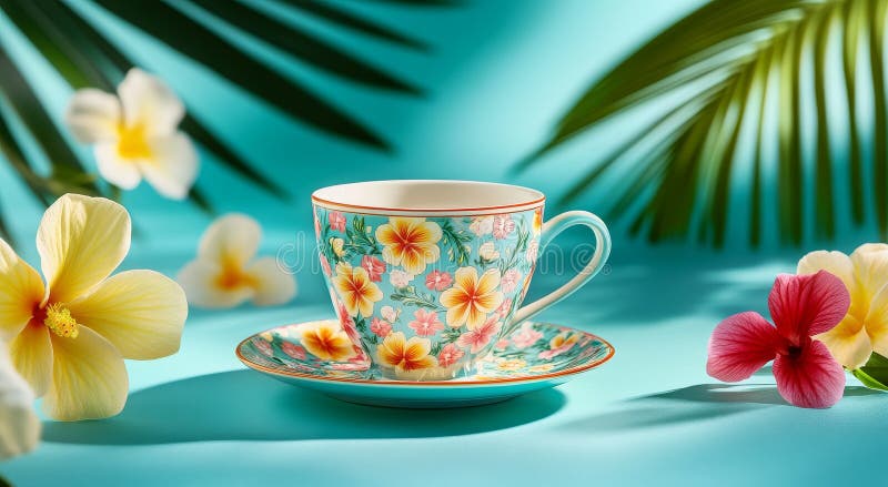 Tea with a Rich Aroma in a Fancy Cup, Decorated with Hibiscus Flowers ...
