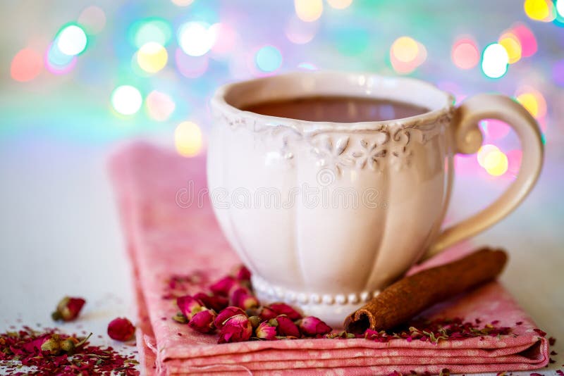 Tea with rose and cinnamon stock photo. Image of closeup - 59126298