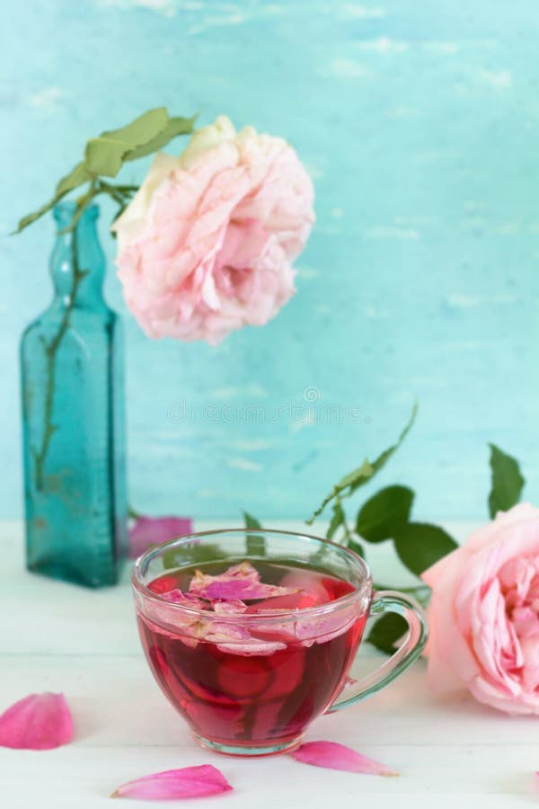 Tea with rose petals stock image. Image of beauty, petal - 95630435