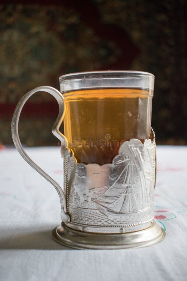 Tea in the Russian Cup Holder. Stock Photo - Image of fried, luggage ...
