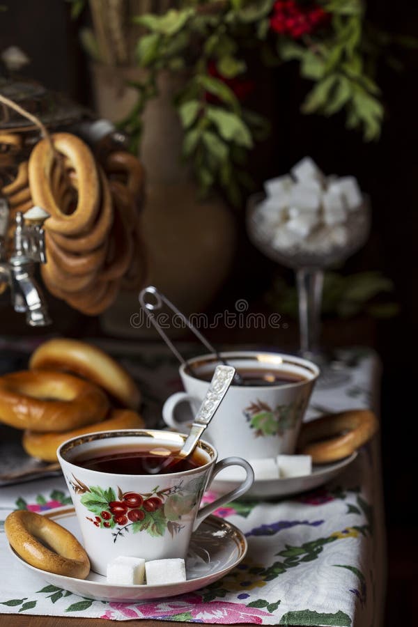 Tea In The Russian Style From A Samovar Stock Image Image Of Bread