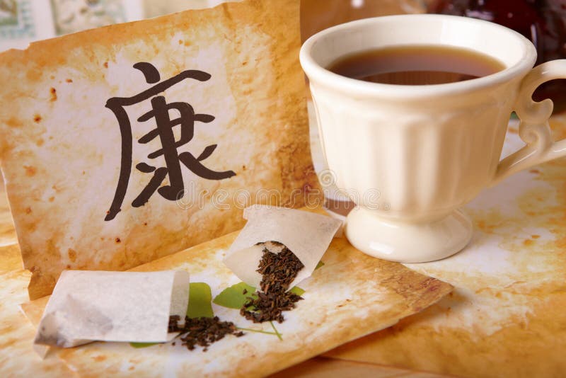 Tea Scattered, Chinese Health Symbol and Tea Cup Stock Image - Image of ...