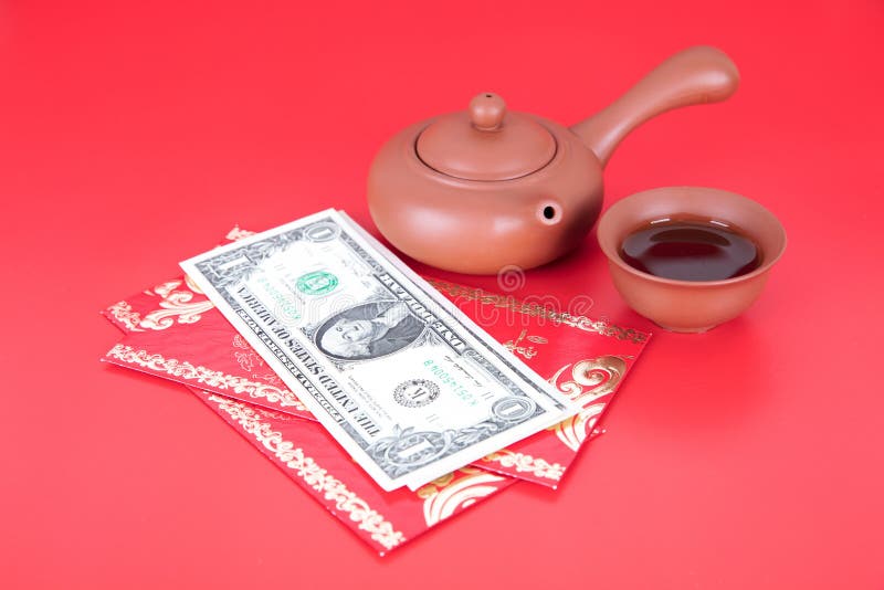 Tea Scene and Red Packets of Dollars Stock Image - Image of habits ...