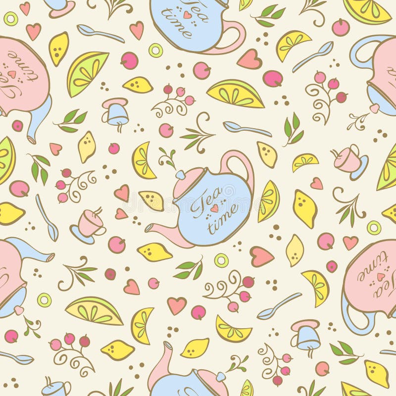 Tea seamless pettern. stock vector. Illustration of drawing - 65680411