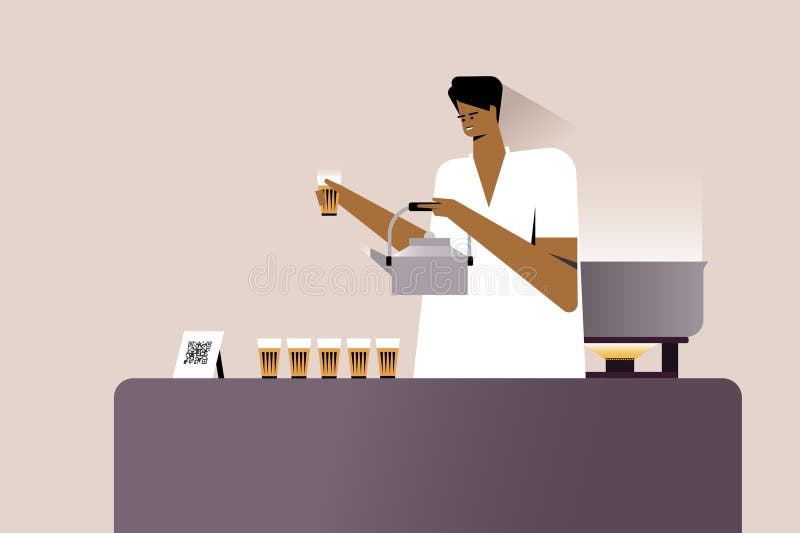 An Indian Tea Seller Serving Tea in Glasses Stock Vector - Illustration ...