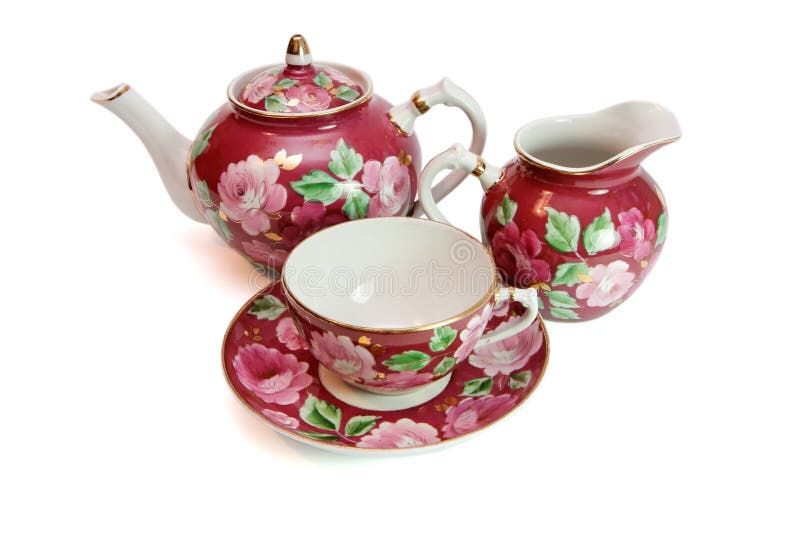 Tea Service with Floral Pattern Stock Photo - Image of white, fashioned ...