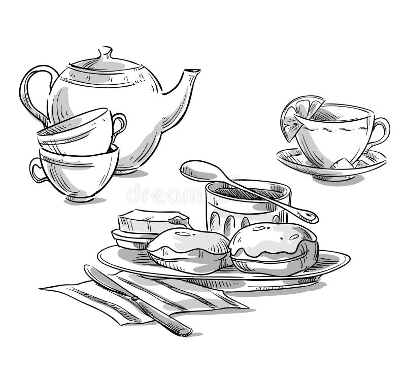 Tea Serving. Tea and Scones Stock Vector - Illustration of isolated ...