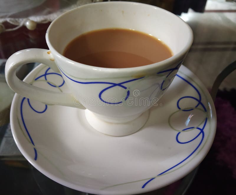 Tea is Serving in White Cup and Plate Selectively Focused Stock Image ...