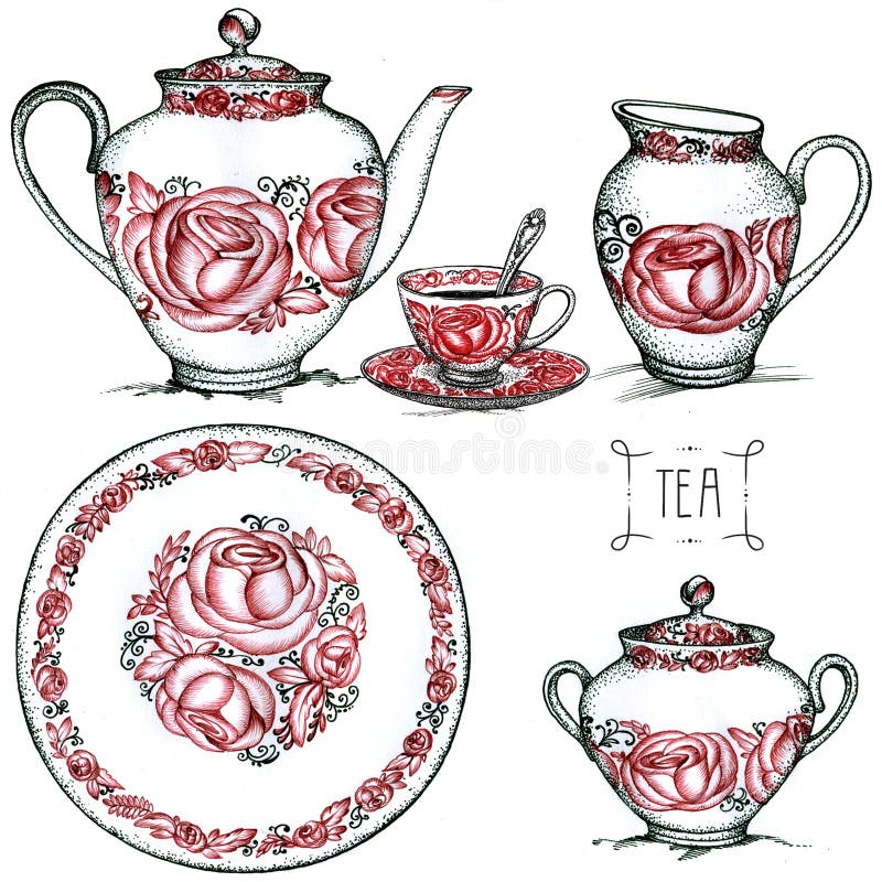 Tea set stock illustration. Illustration of earthenware - 67864406