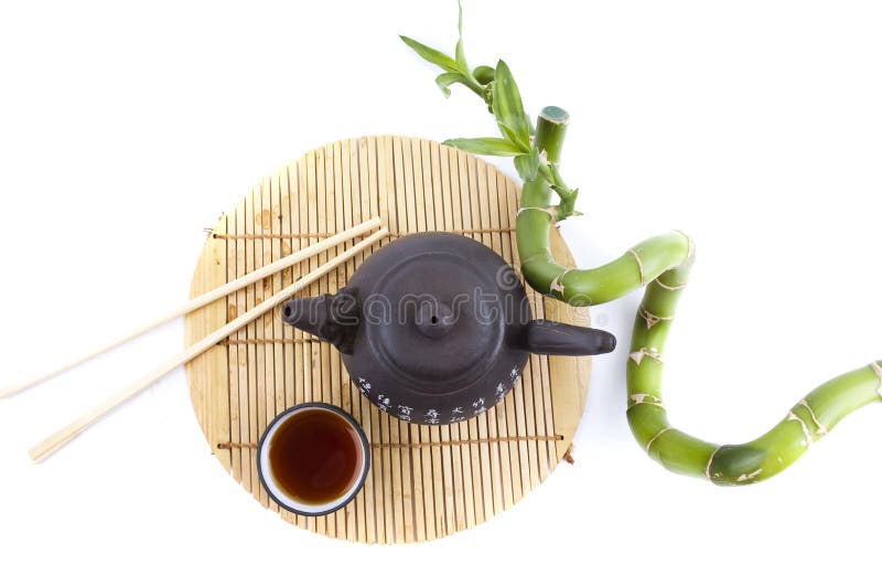 Tea Set and a Branch of Bamboo Stock Image - Image of color, herbal ...