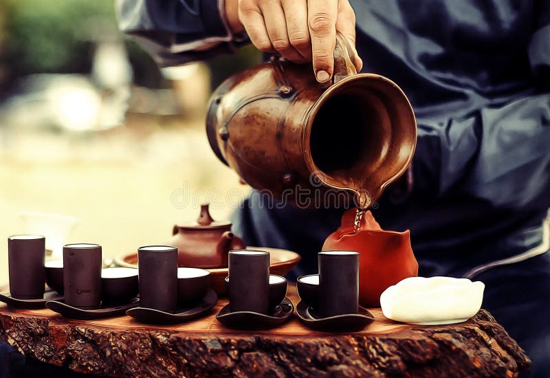 Tea Set for Tea Ceremony. Tea Ritual.. Painting Effect. Stock Photo ...