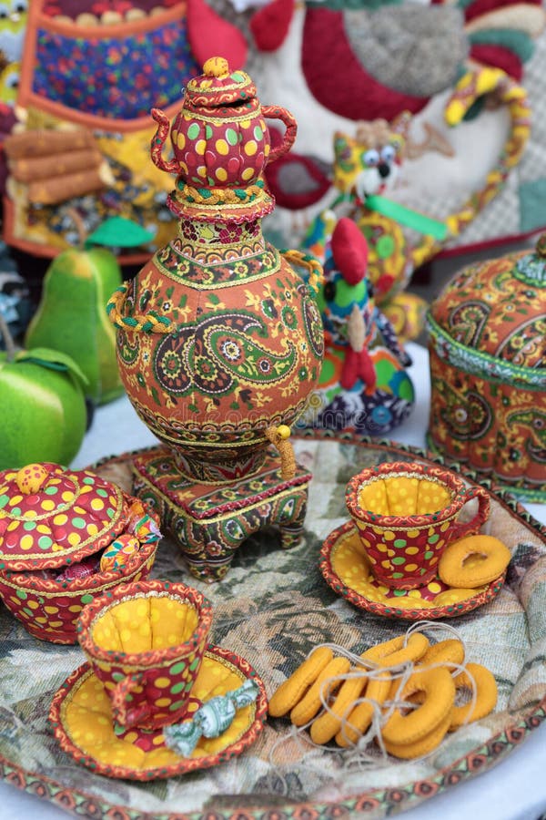 Tea set of fabric stock photo. Image of fabric, counter - 99757696