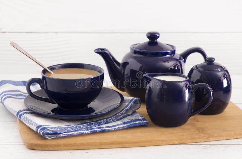Blue Tea Set stock image. Image of coffee, sugar, table - 124956589