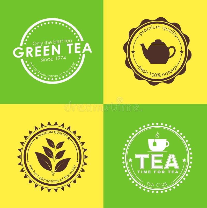 Tea Set of Logos in Different Colors Stock Vector - Illustration of ...