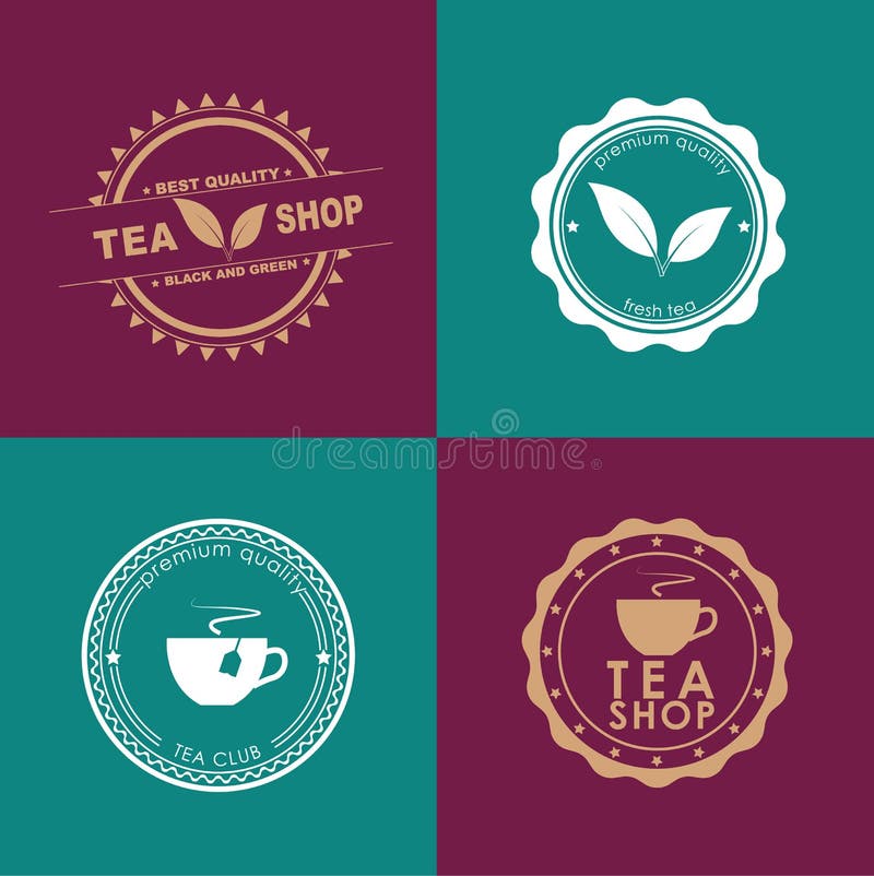 Tea Set of Logos in Different Colors Stock Vector - Illustration of ...