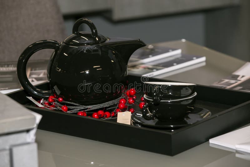 Tea set in office stock photo. Image of exotic, plate - 81469890