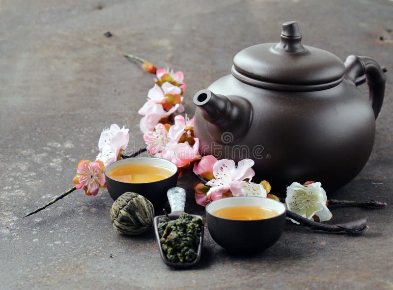Tea Set (teapot, Cups and Different Tea) Stock Image - Image of china ...
