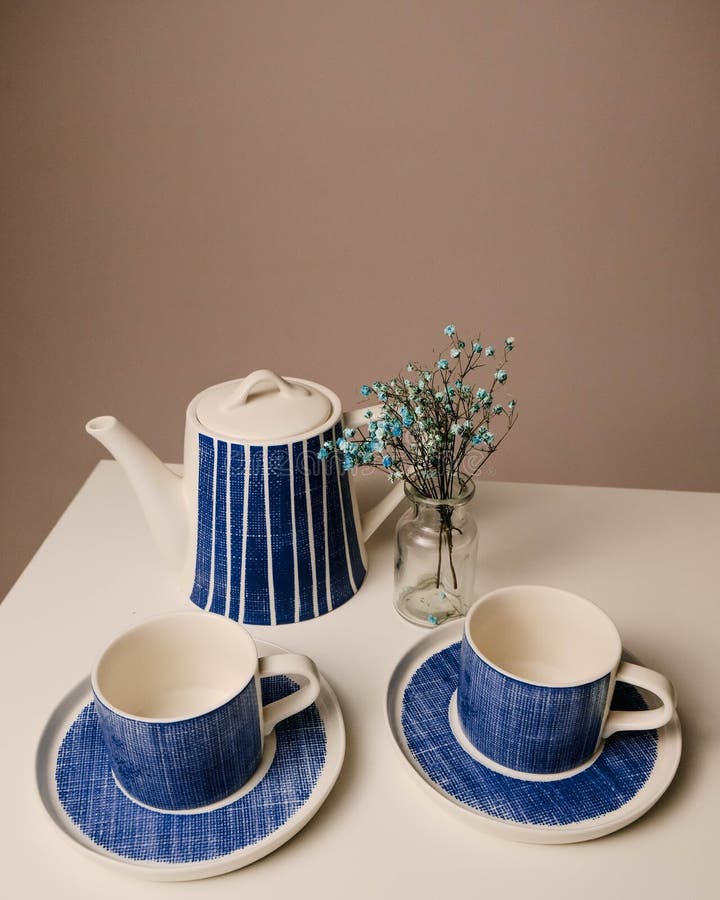 Tea Set of Teapot and Two Cups Stock Photo - Image of lighting ...