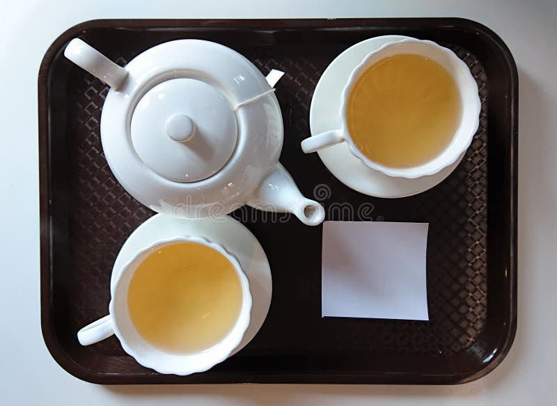 Tea set white on tray stock photo. Image of ceramic - 116145908