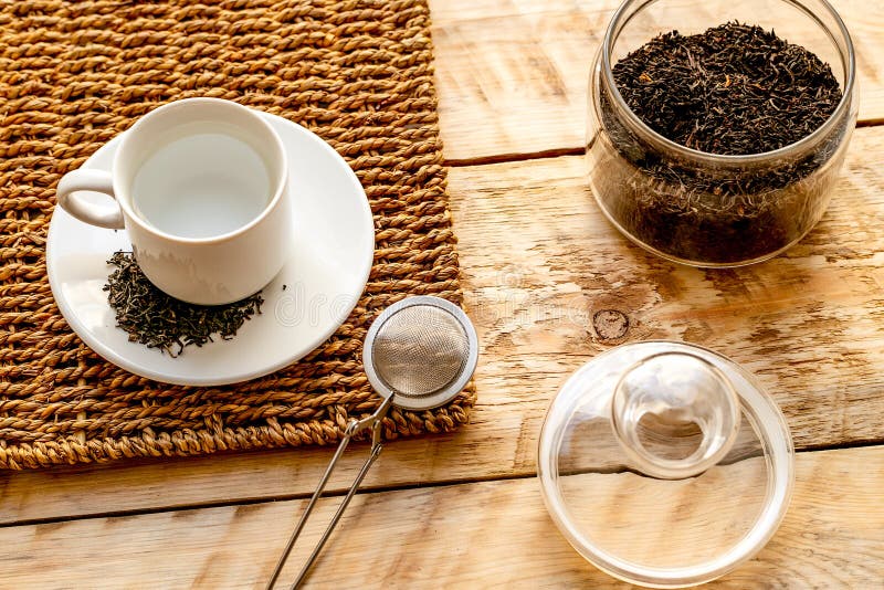 Tea Set on the Wooden Background Top View Stock Image - Image of ...