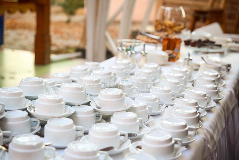 Tea Sets, Collection White Coffee Cups, Buffet, Catering Stock Image ...