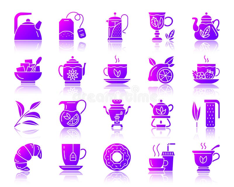 Tea Simple Gradient Icons Vector Set Stock Vector - Illustration of ...