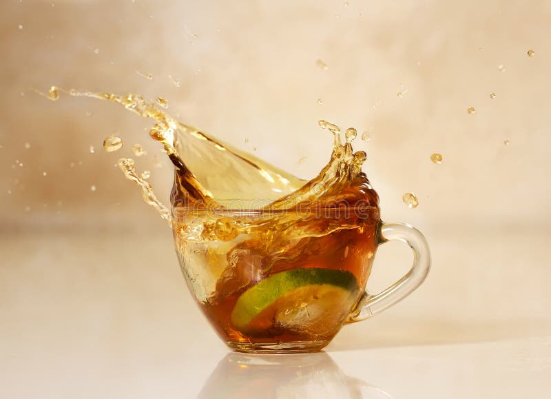 Tea Splash in Glass Cup.Hot Lemon Drink. Stock Photo - Image of cafe ...