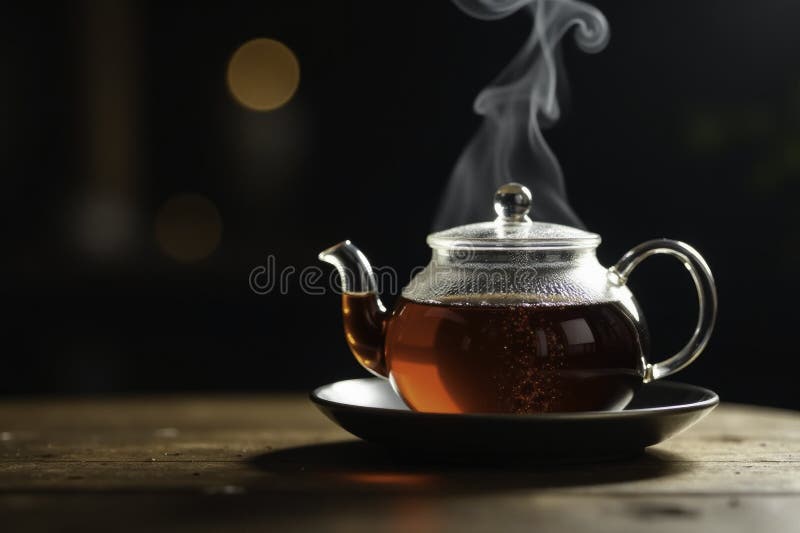 Tea Steeping in a Black Teapot with Steam Rising, Dining, Liquid, Water ...
