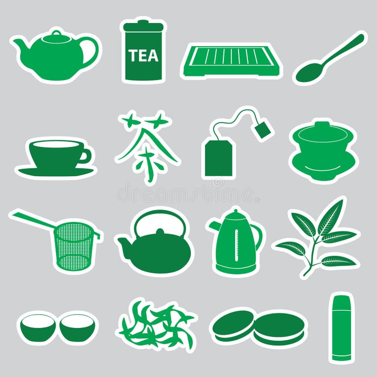 Tea stickers set stock vector. Illustration of green - 37375303