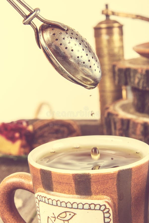Tea Straining in Retro Vintage Style Stock Image - Image of gray ...