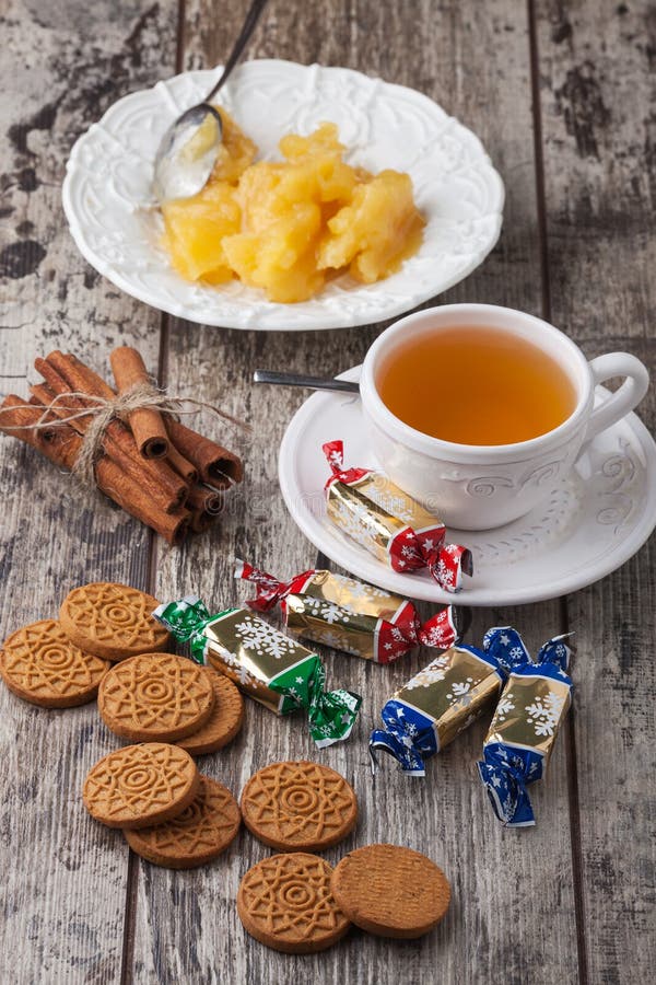 Tea with Sweets and Christmas Cookies Stock Photo - Image of life ...